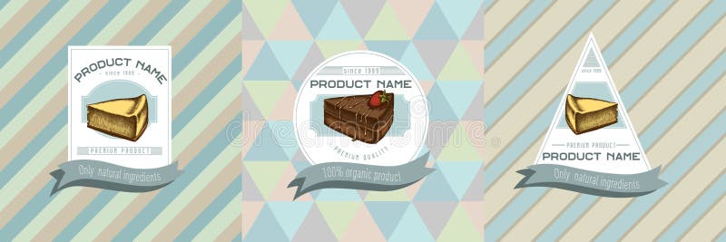 Three Colored Labels with Illustration of Cheesecake, Cake Stock Vector ...