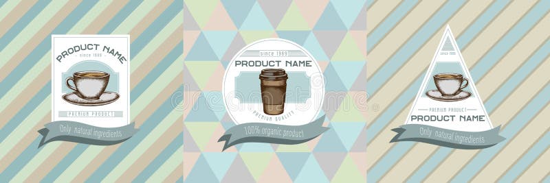 Three Colored Labels with Illustration of Coffee Cups, Paper Cup Stock ...