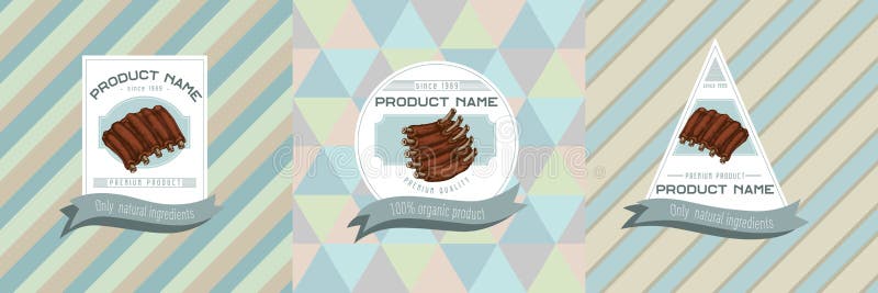 Three Colored Labels with Illustration of Pork Ribs Stock Vector ...