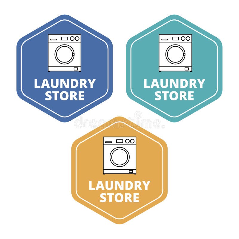 Colored Laundry Store Signs with Icons on a White Background Stock ...