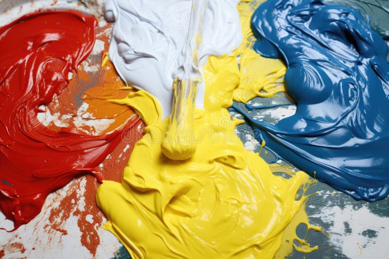 Three-colored Paint Mixing at an Intersection Point on a Palette Stock ...