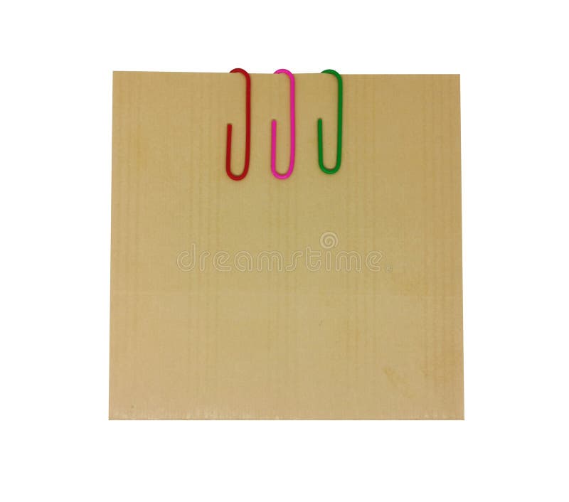 Three Colored Paper Clips with Blank Notepaper. Sheet for Your Message ...