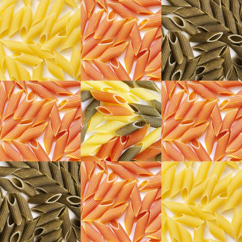 Three-colored Pasta Collage Stock Image - Image of yellow, green: 52465639