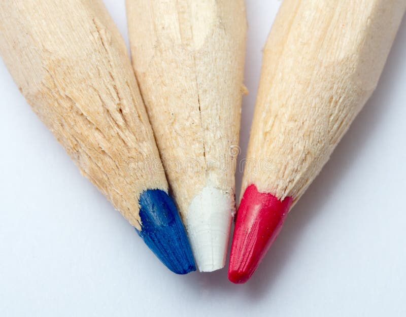 Three Colored Pencils, Blue, White, Red Stock Image - Image of drawing ...