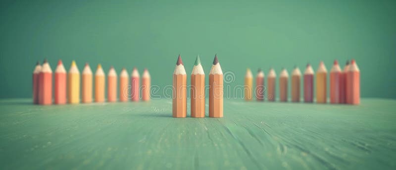 Three Colored Pencils Stand Out in Front of a Row of Blurry Pencils ...