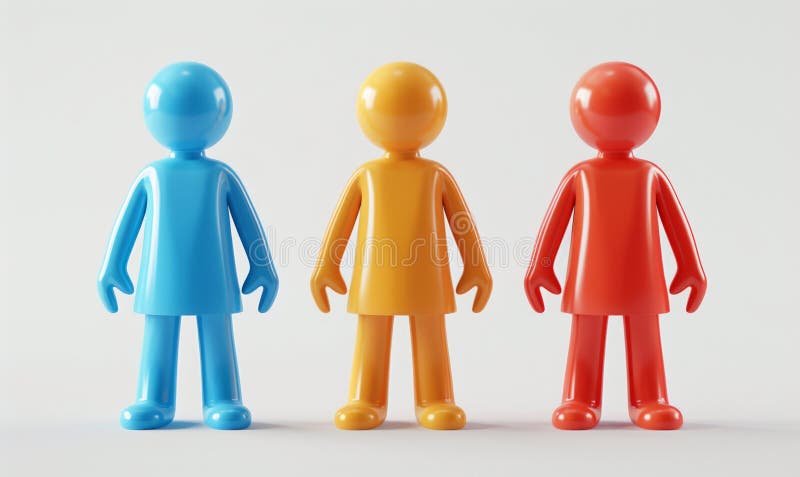 Three Colored Plastic Figures Standing Next To Each Other Stock Image ...
