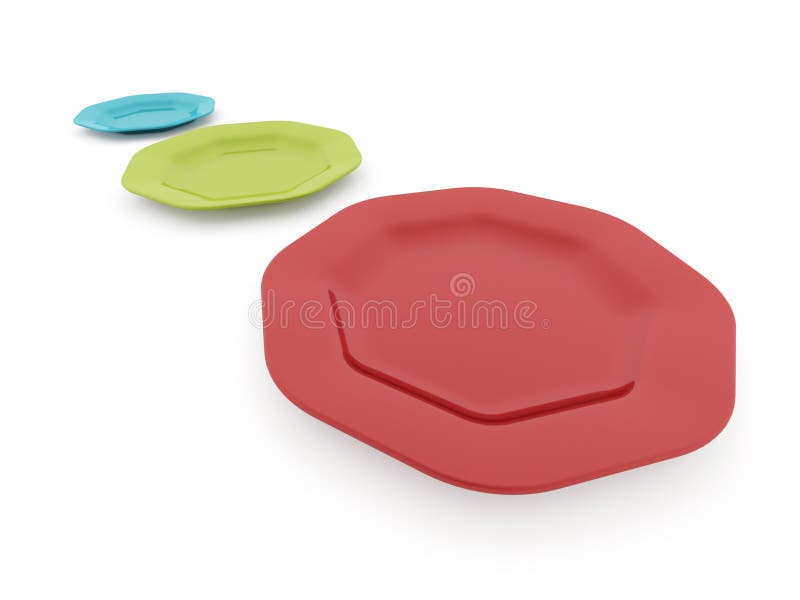 Three Colored Plates Isolated on White Stock Image - Image of closeup ...