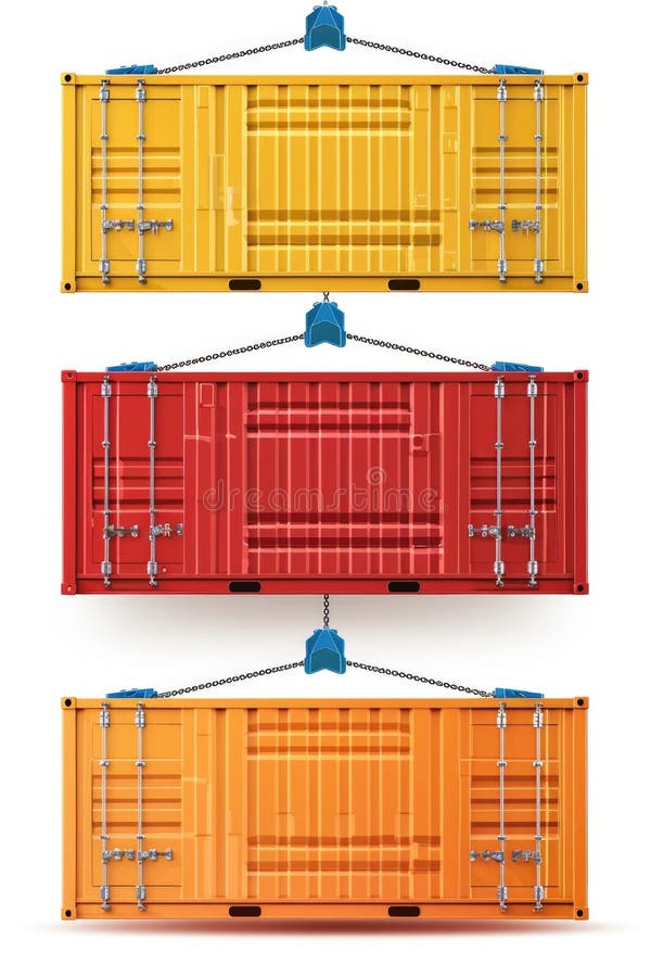 Three Colored Shipping Containers on a White Background. Perfect for ...