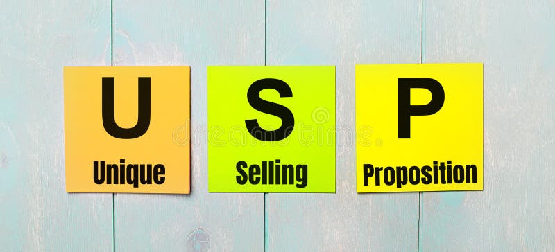 Three Colored Stickers with the Text USP Unique Selling Proposition a ...