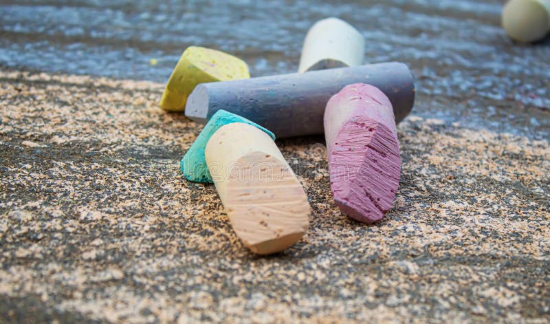 Three Colored Stripes, Drawing with Chalk on Asphalt. Selective Focus ...