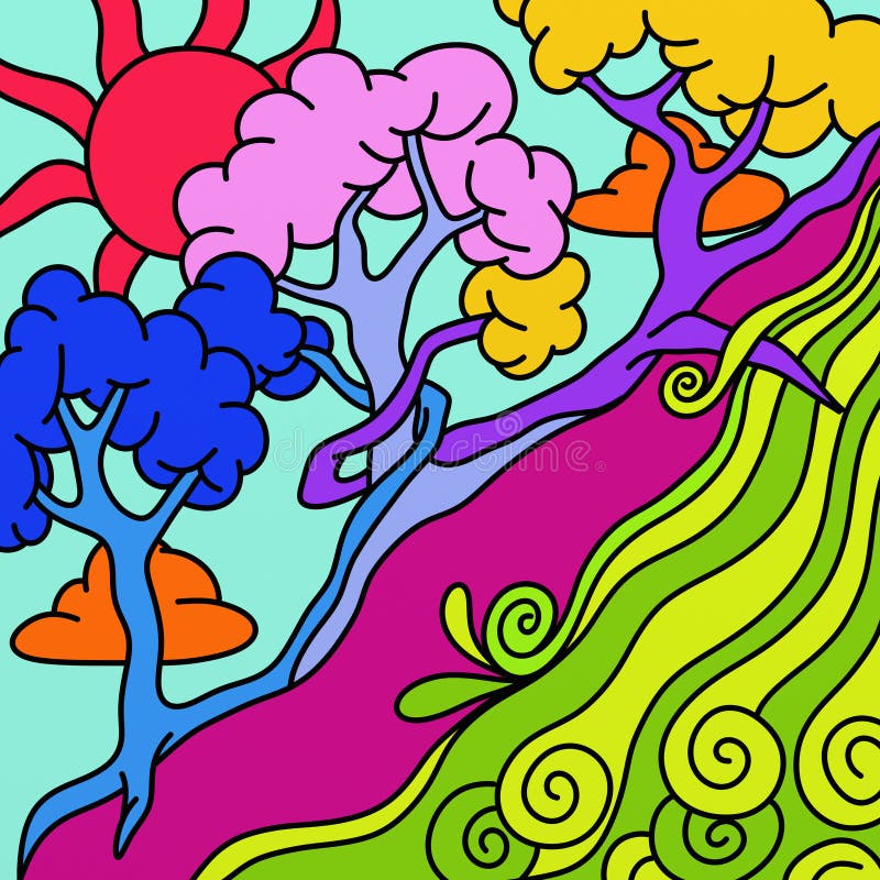 Three colored trees stock illustration. Illustration of fantasy - 77149258