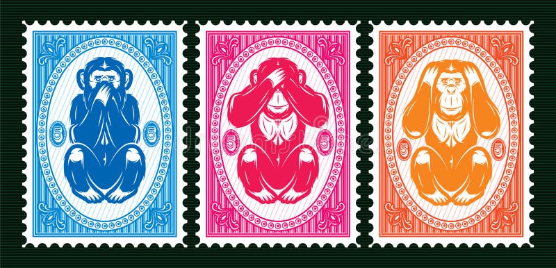 Three Colored Vector Template with Three Monkeys Stock Vector ...
