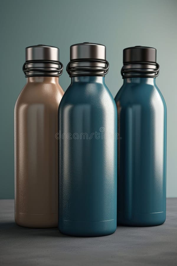 Three Colored Water Bottles on a Tabletop, AI-generated. Stock ...