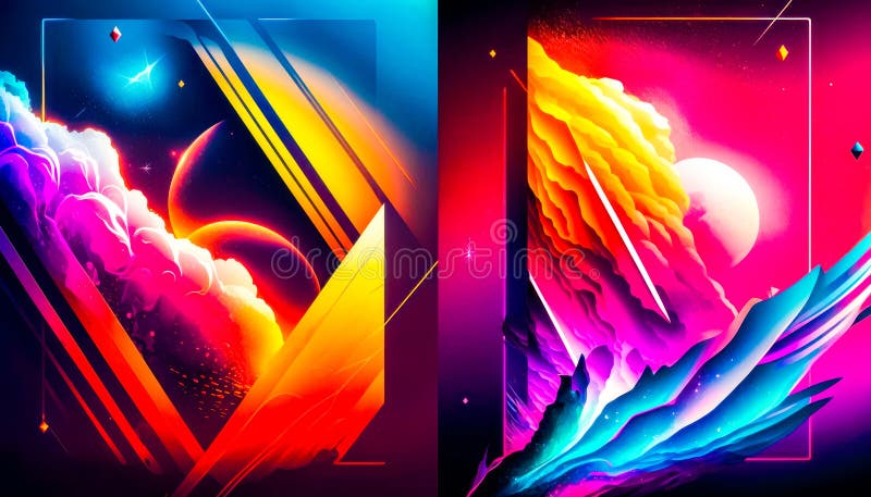 Three Colorful Abstract Paintings on Dark Background. Generative AI ...