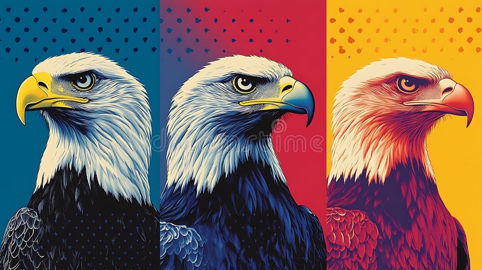 Three Colorful American Bald Eagles Displayed on Different Backgrounds ...