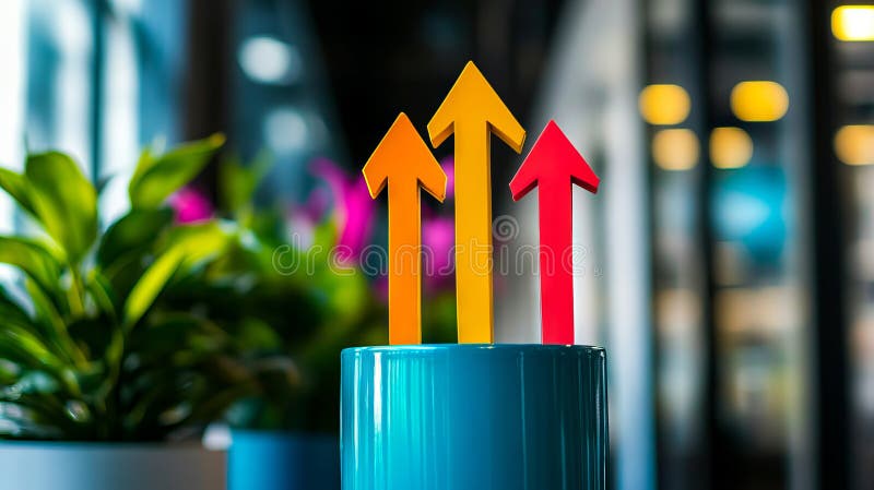 Three Colorful Arrows Pointing Up in a Blue Cup Stock Photo - Image of ...