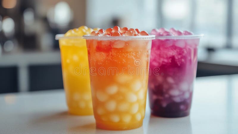 Three Colorful Bubble Tea Drinks with Boba Balls Stock Illustration ...