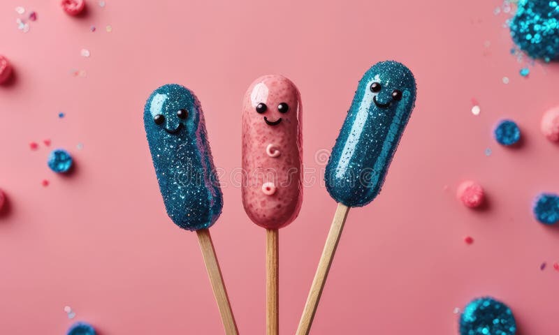 Three Colorful Candy Popsicles with Faces on Them are Arranged on a ...