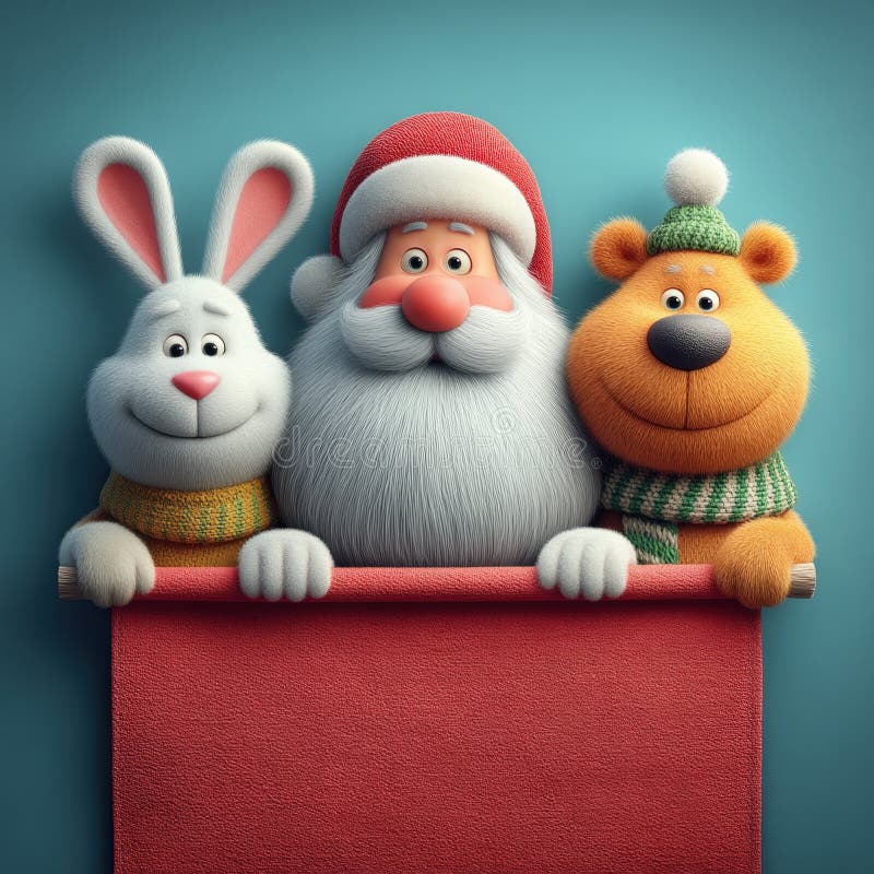 Three Colorful Cartoon Characters Sitting on a Vibrant Red Banner with ...