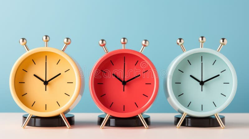 Three Colorful Clocks on a Blue Background, AI Stock Illustration ...