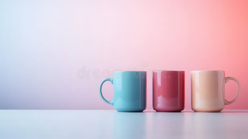 Three Colorful Coffee Mugs Gradient Background Stock Photos - Free ...
