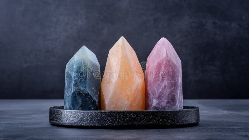 Three Colorful Crystals on a Black Stand Stock Illustration ...