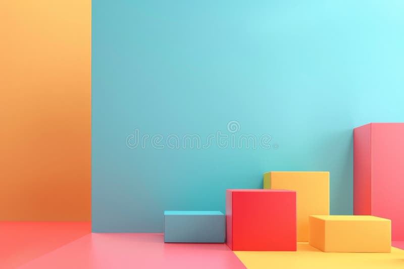 Three Colorful Cubes are Arranged in a Row on a Bright Orange ...