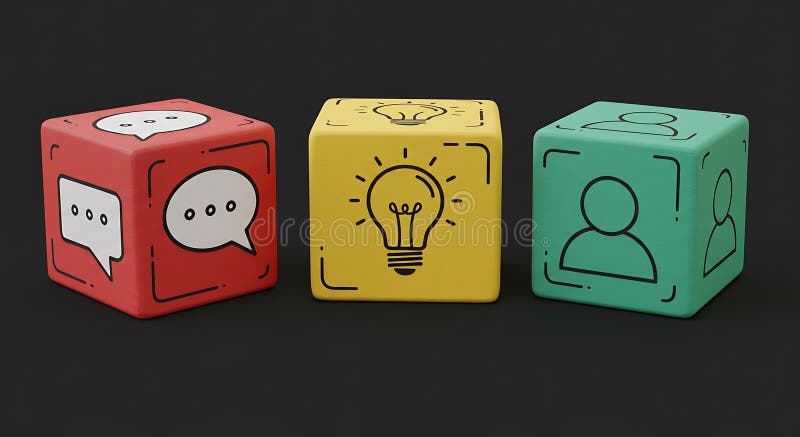 Three Colorful Cubes are Set Against a Dark Background. the Red Cube ...