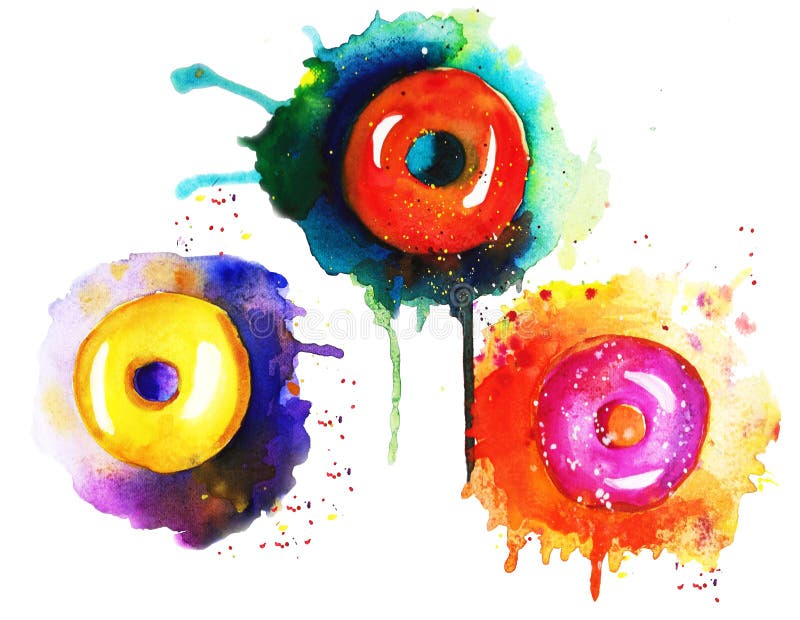 Three Colorful Donuts with Splashes Stock Image - Image of bakery ...