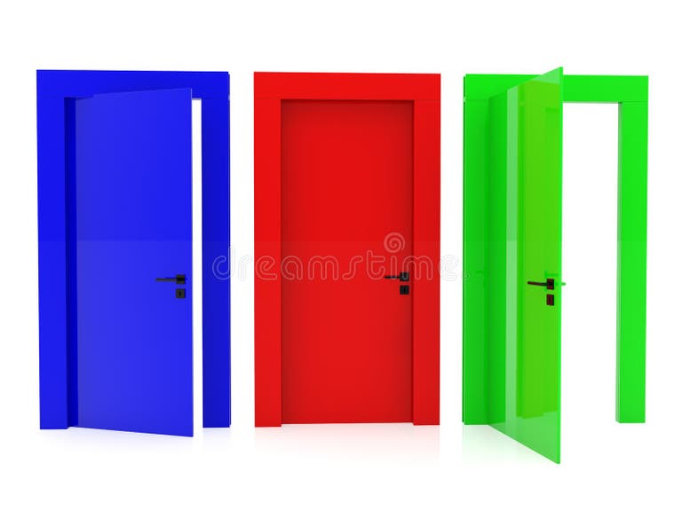 Three colorful doors stock illustration. Illustration of idea - 140116536