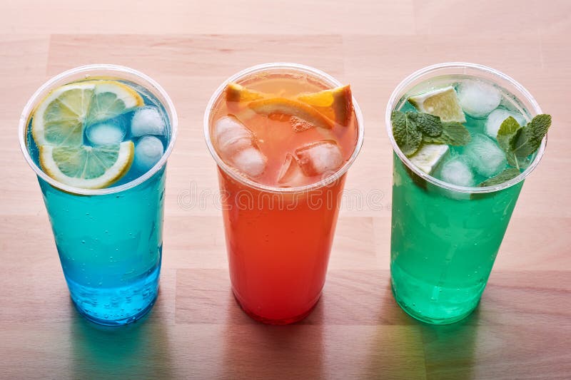 Three colorful drinks. stock photo. Image of menu, lemonade - 88423938