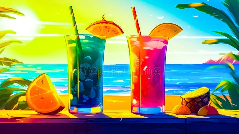 Three Colorful Drinks Sitting on Top of Beach Next To the Ocean on ...