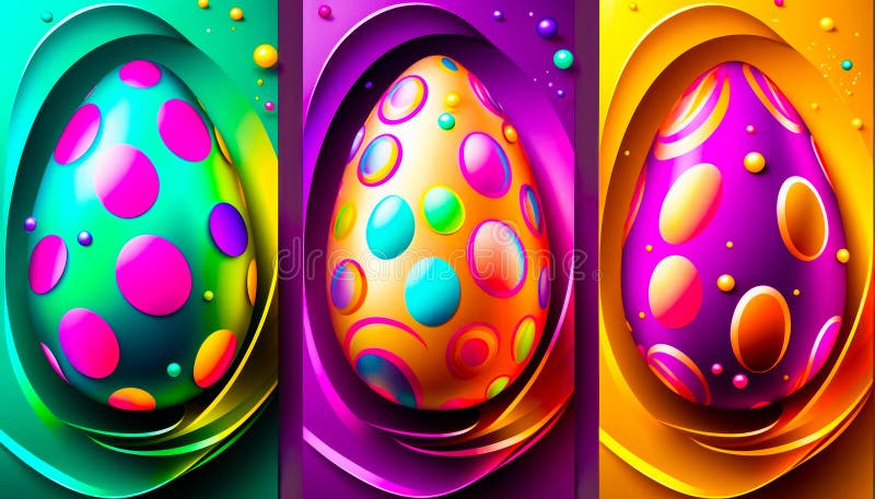 Three Colorful Easter Eggs with Bubbles on Them. Generative AI Stock ... Three Colorful Easter Eggs with Bubbles on Them. Generative AI Stock ...