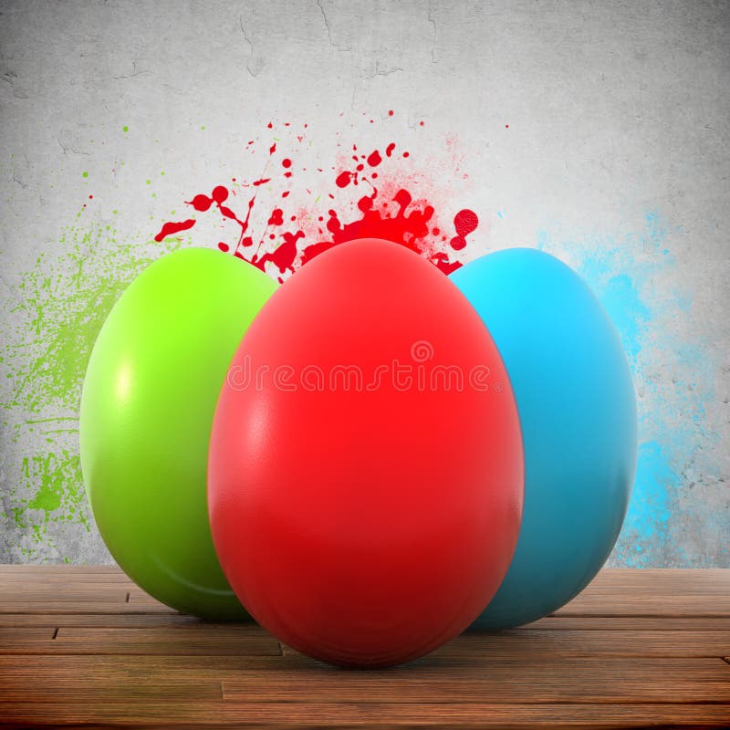 Three Colorful Eggs on a Wooden Planks Stock Illustration ...