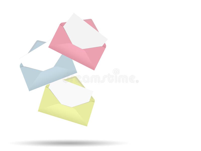 Three Colorful Envelopes Against White Background, 3D Illustration ...