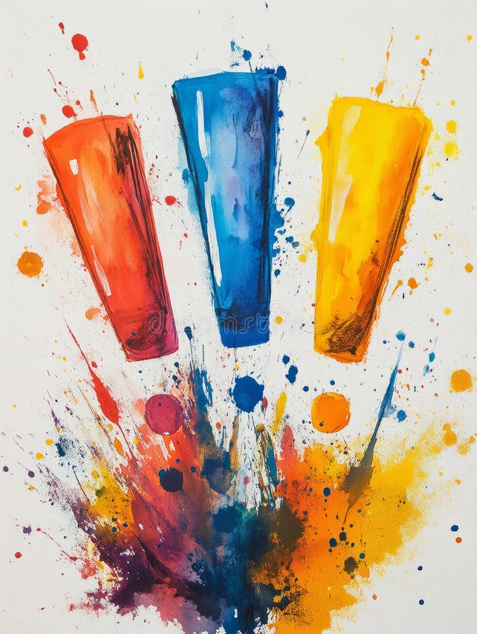 Three Colorful Exclamation Marks in Paint Splatter. Stock Image - Image ...