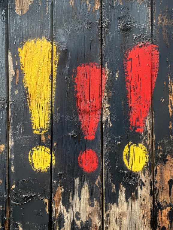 Three Colorful Exclamation Marks on Wooden Surface. Stock Image - Image ...