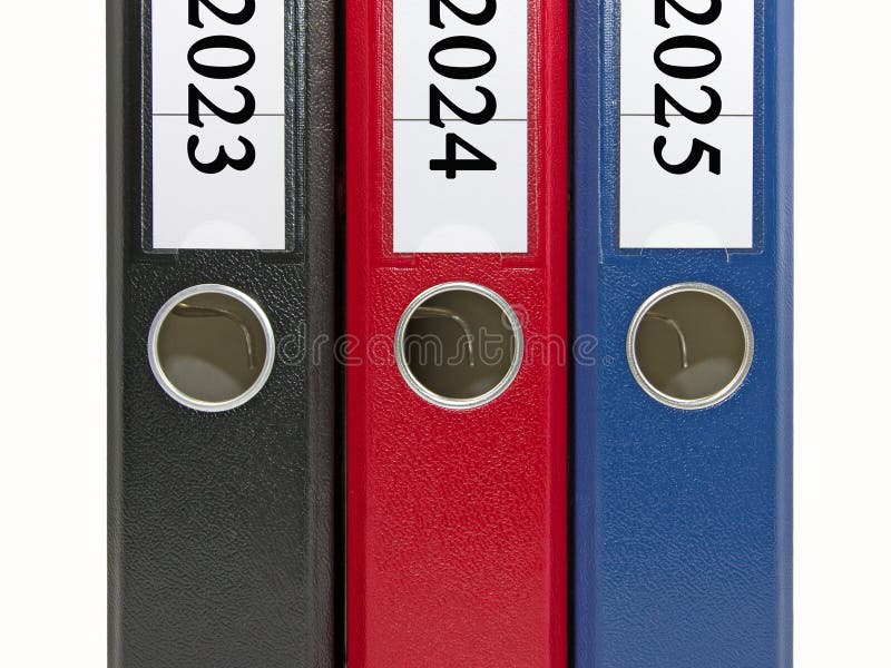 Three Colorful File Folders for Office Documents for the Years 2023 ...