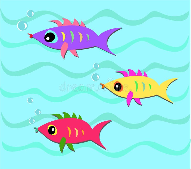 Three Colorful Fish in the Sea Stock Vector - Illustration of ocean ...
