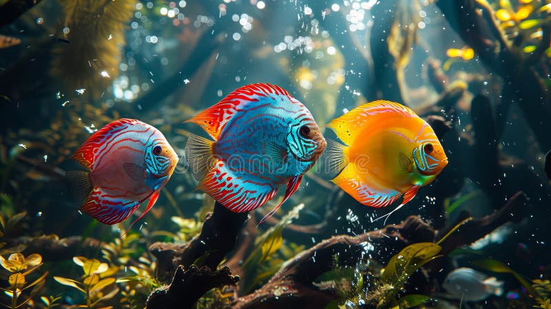 Three Colorful Fish Swimming in an Aquarium Stock Photo - Image of reef ...