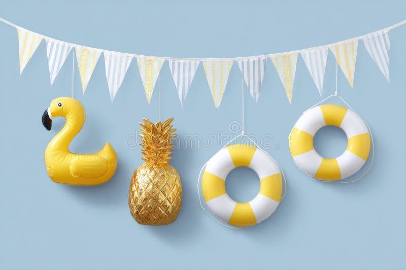 Three Colorful Floats and a Pineapple Dangle from a String, Adding a ...