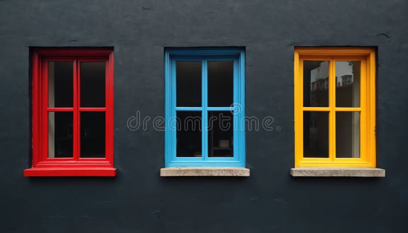 Three Simple House Blue Colors Yellow Window Stock Photos - Free ...