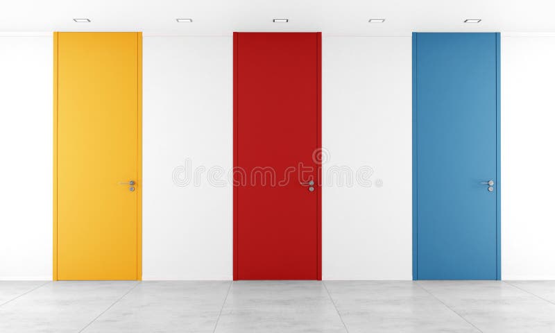 Three Colorful Full Height Door Stock Illustration - Illustration of ...