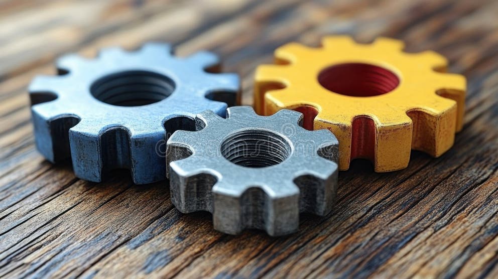 Interlocking Gears on Wood stock illustration. Illustration of wheels ...