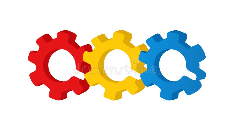 Three Colorful Gears Vector Icon, Mechanism and Teamwork, Vector Design Generative AI Stock ...