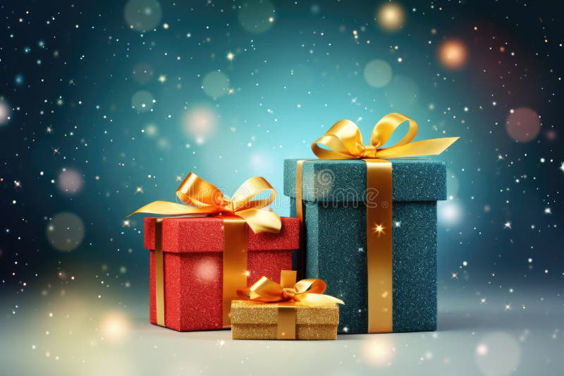 Three Colorful Gift Boxes with Gold Bows and Ribbons Stock Illustration ...