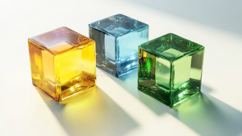 Three Colorful Glass Cubes on White Background Stock Illustration ...