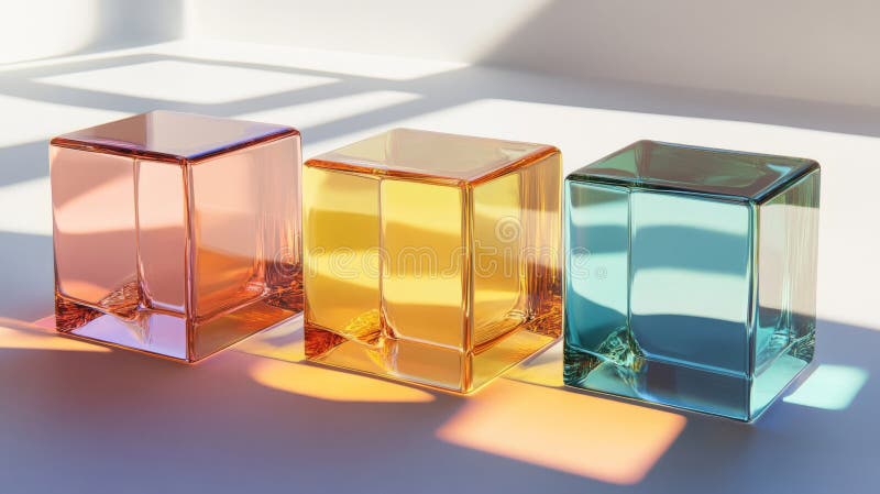 Three Colorful Glass Cubes on White Background Stock Illustration ...