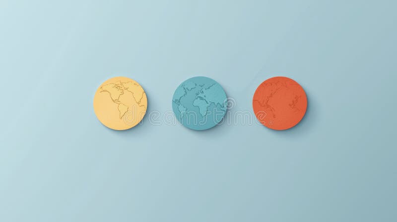 Three Colorful Globe Icons on Light Blue Background, Symbolizing Global ...