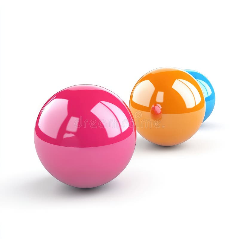 Three Shiny Spheres in Pink, Orange, and Blue on White Background Stock Illustration ...